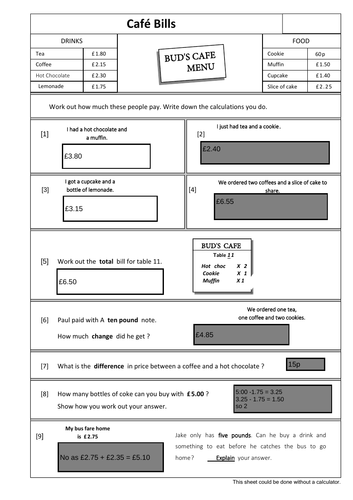 Elevate Your L1 Functional Maths Skills - Coffee Shop Worksheet ...