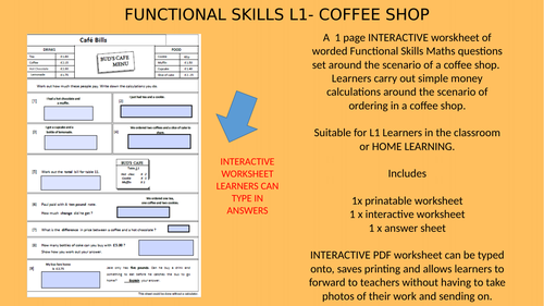 Elevate Your L1 Functional Maths Skills - Coffee Shop Worksheet ...