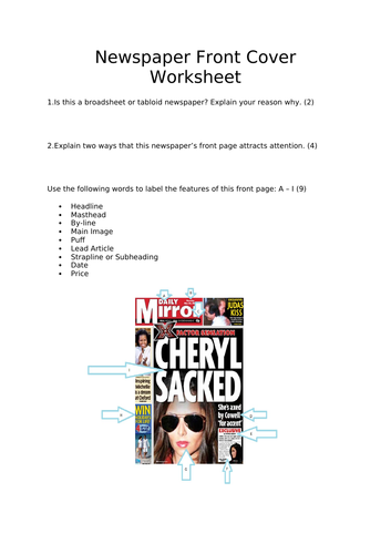Newspaper Front Covers | Teaching Resources