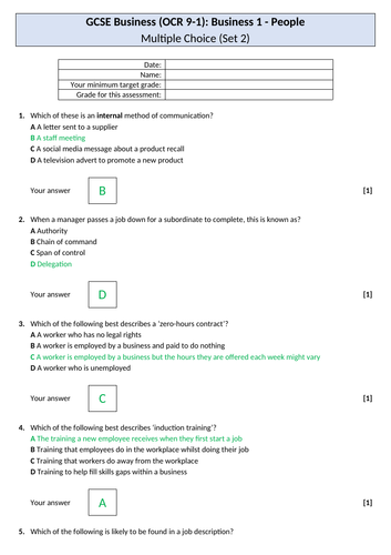 GCSE Business (9-1) Assessment & Exam Technique - Bus Activity ...