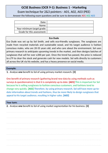 GCSE Business (9-1) Assessment & Exam Technique - Bus Activity ...