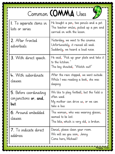 Comma Uses Poster | Teaching Resources