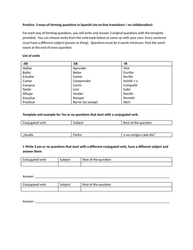 Forming questions practice Spanish | Teaching Resources