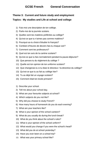 GCSE French - General Conversation questions and model answers ...