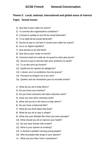 GCSE French - General Conversation questions and model answers ...