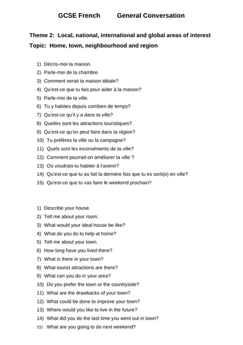 GCSE French - General Conversation questions and model answers ...