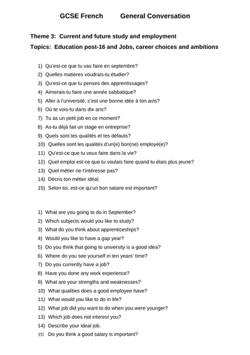 GCSE French - General Conversation questions and model answers ...