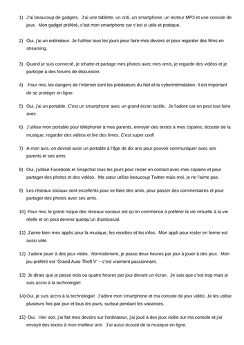 GCSE French - General Conversation questions and model answers ... GCSE French - General Conversation questions and model answers ...