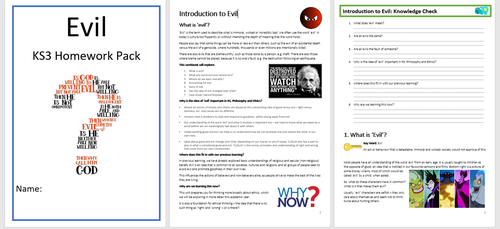 KS3 RS and Ethics: Evil - Workbook for Self-Study and Homework ...
