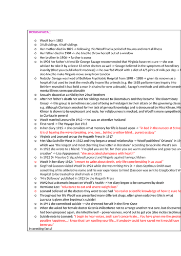 A-level English Literature notes - Virginia Woolf's 'Mrs Dalloway ...