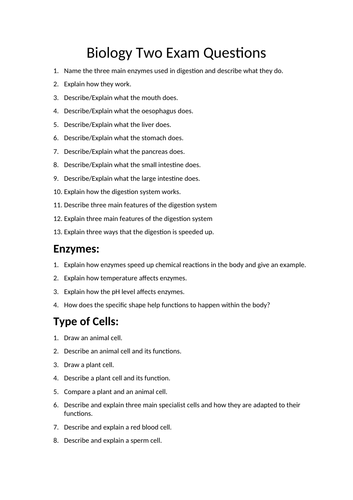 GCSE Biology Exam Questions | Teaching Resources