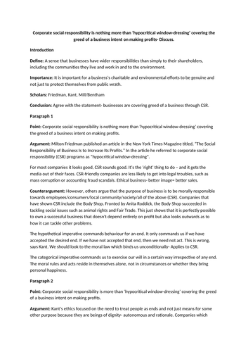 Business Ethics ESSAY PLANS- Philosophy & Ethics A Level | Teaching ...