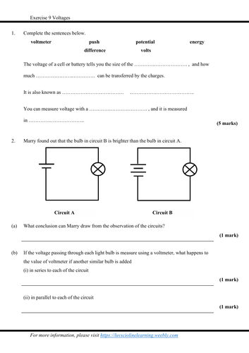 KS3_Secondary 1 checkpoint_worksheet and revision (with answer script): electricity | Teaching ...