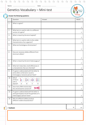 Genetics Vocabulary - Mini-test (KS3/4) | Teaching Resources