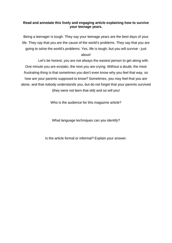 Writing a Magazine Article CCEA Personal Writing | Teaching Resources