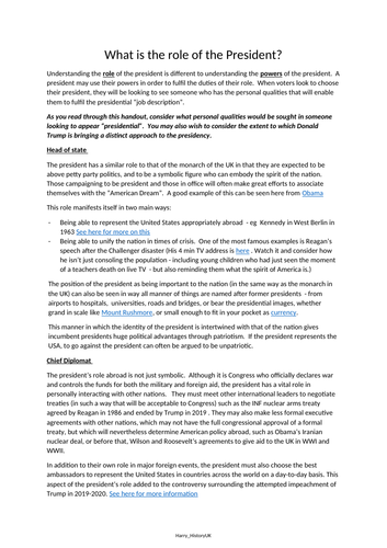 Role of the President | Teaching Resources