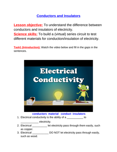 Electricity: Conductors and Insulators | Teaching Resources