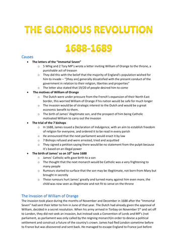 The Glorious Revolution - OVERVIEW | Teaching Resources