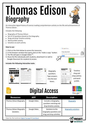 Thomas Edison Digital Biography Activity - Distance Learning | Teaching ...