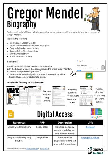 Gregor Mendel Digital Biography Activity - Distance Learning | Teaching ...