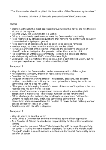 A* English Lit Essay Plan - The Handmaid's Tale | Teaching Resources