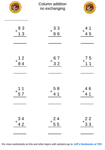 Column addition 2 digits no exchanging | Teaching Resources
