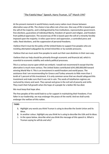 The Truman Doctrine and Marshall Plan | Teaching Resources