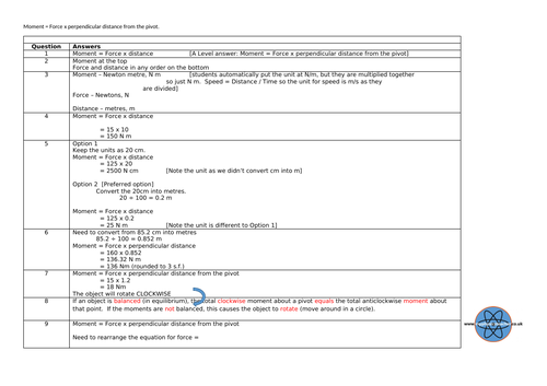 Moments, Force, Perpendicular Distance - GCSE Physics or Combined ...
