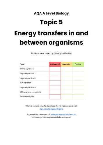 SAMPLE AQA A Level Biology model answer notes | Teaching Resources