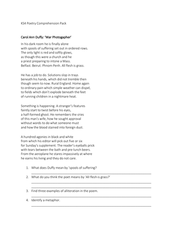 GCSE Poetry: Power and Conflict Comprehension Pack (1) | Teaching Resources