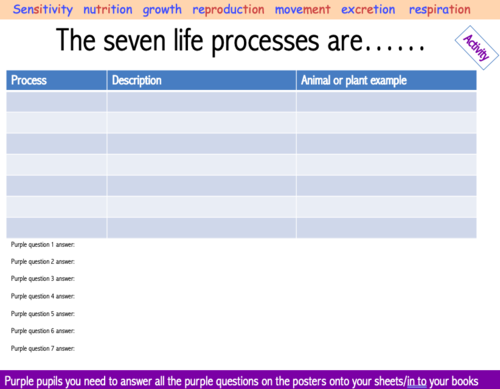 Year 7 Life Processes lesson (7Aa) | Teaching Resources