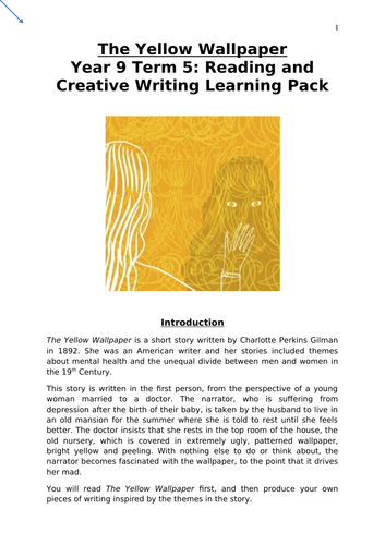 The Yellow Wallpaper Reading and Creative Writing Booklet | Teaching ...