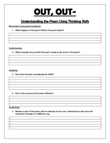 Out, Out- Robert Frost - Double Lesson! | Teaching Resources