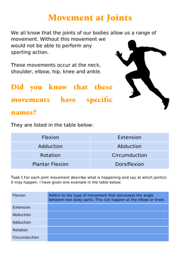 PE Movement at Joints | GCSE/IGCSE/Year 9 | Teaching Resources