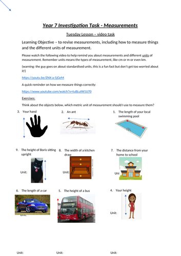 Year 7 KS3 Measurements Home Investigation | Teaching Resources