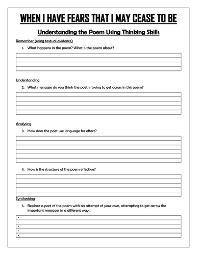 When I have fears that I may cease to be - John Keats - Lesson ...