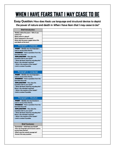 When I have fears that I may cease to be - John Keats - Lesson ...