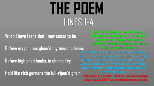 When I have fears that I may cease to be - John Keats - Lesson ...