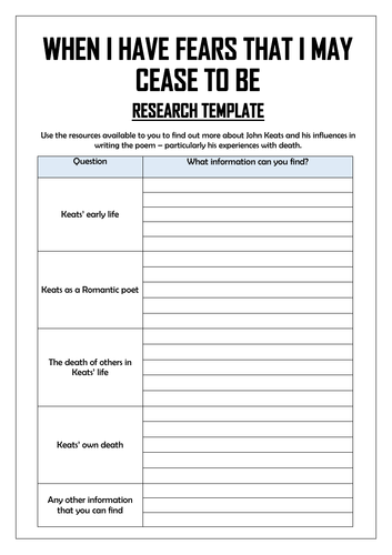 When I have fears that I may cease to be - John Keats - Lesson ...