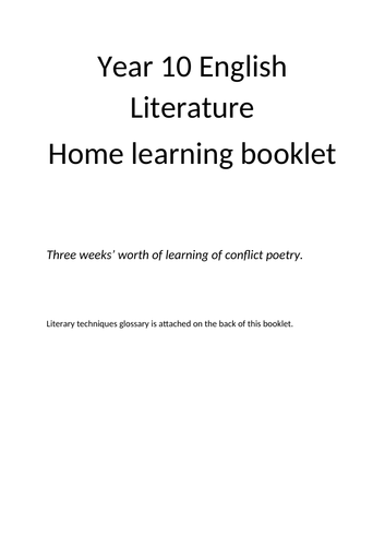 Year 10 poetry home learning | Teaching Resources