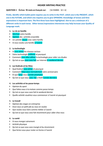 AQA French Foundation and Higher writing practice. | Teaching Resources