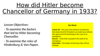Lesson: How did Hitler become Chancellor of Germany in 1933? | Teaching ...