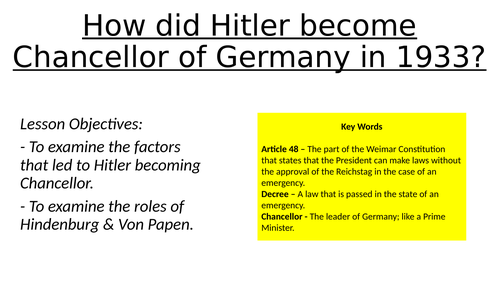 Lesson: How did Hitler become Chancellor of Germany in 1933? | Teaching ...
