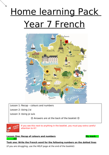 Revision booklet year 7 French | Teaching Resources