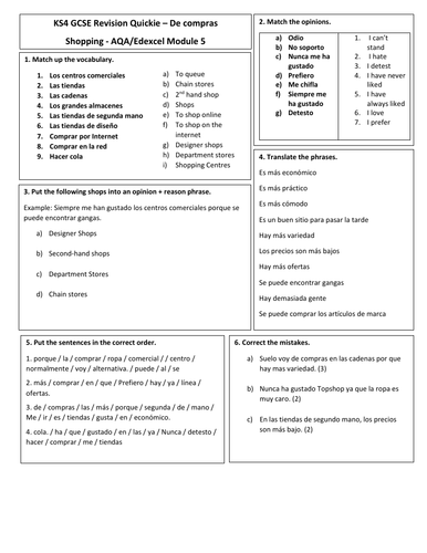 Spanish AQA / Edexcel Module 5 Conti-Style Revision Quickies | Teaching ...