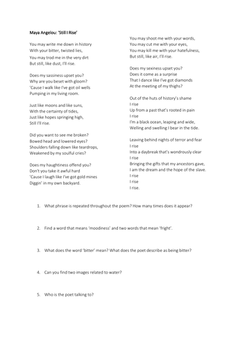KS3 Poetry Comprehension Worksheets Pack (2) | Teaching Resources