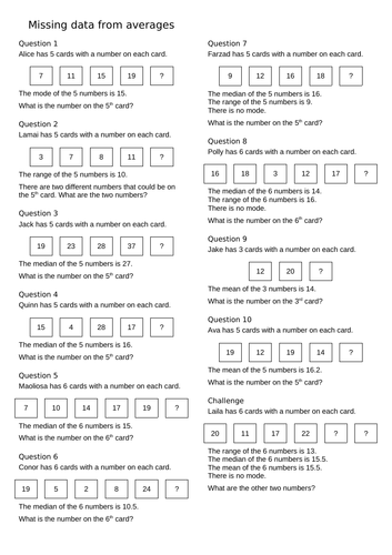 Find missing data using averages | Teaching Resources Find missing data using averages | Teaching Resources