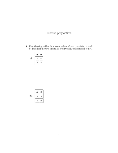 Inverse proportion worksheet no 3 (with solutions) | Teaching Resources