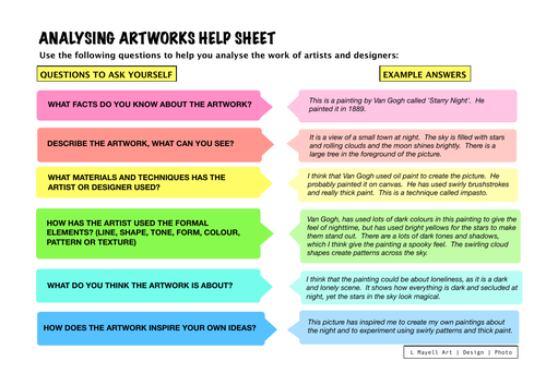Analysing Artworks Help sheet | Teaching Resources