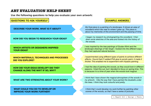 Art Evaluation Help Sheet | Teaching Resources